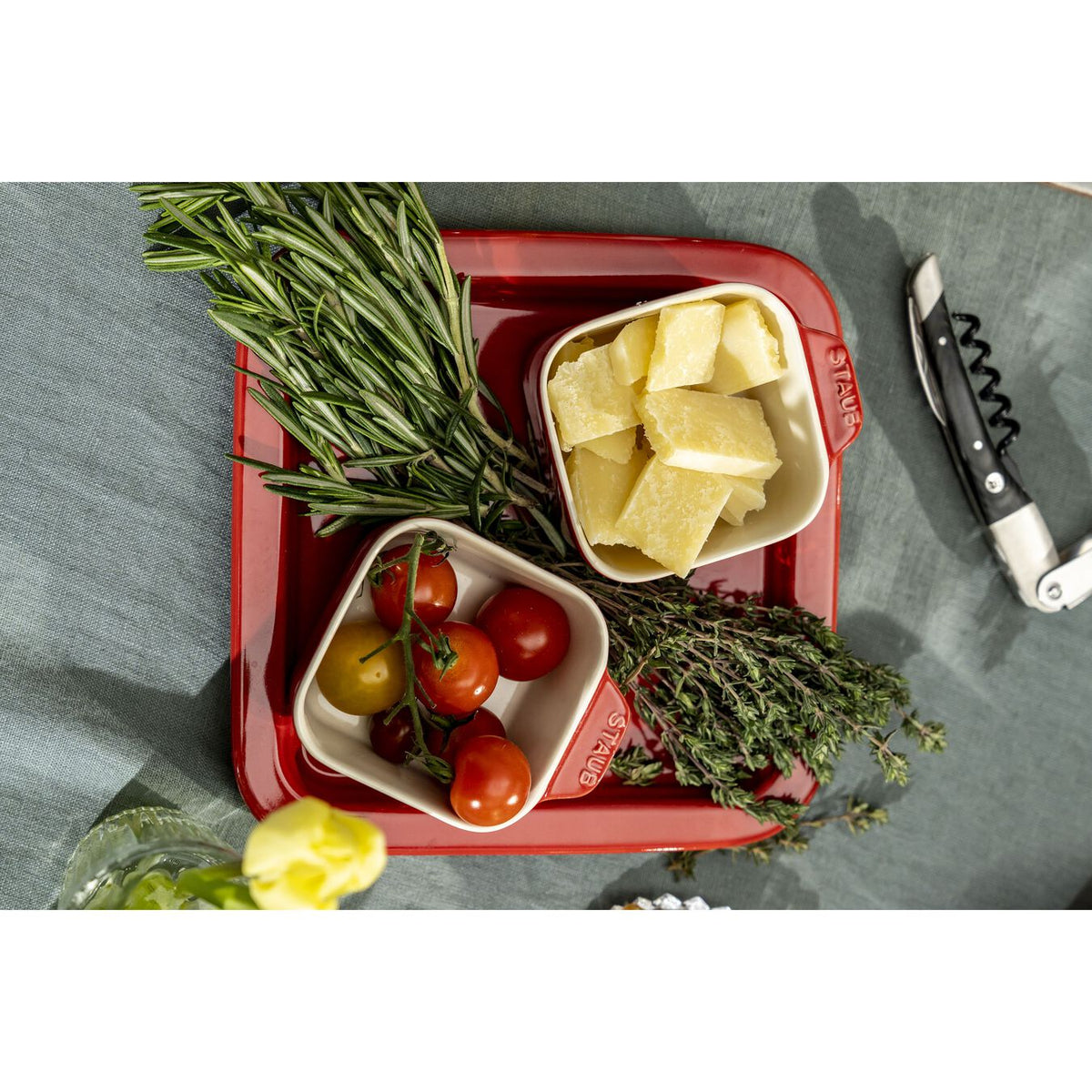 Staub - Appetizer Set - Cherry - 4 Ramekins and Tray – Grace In The kitchen