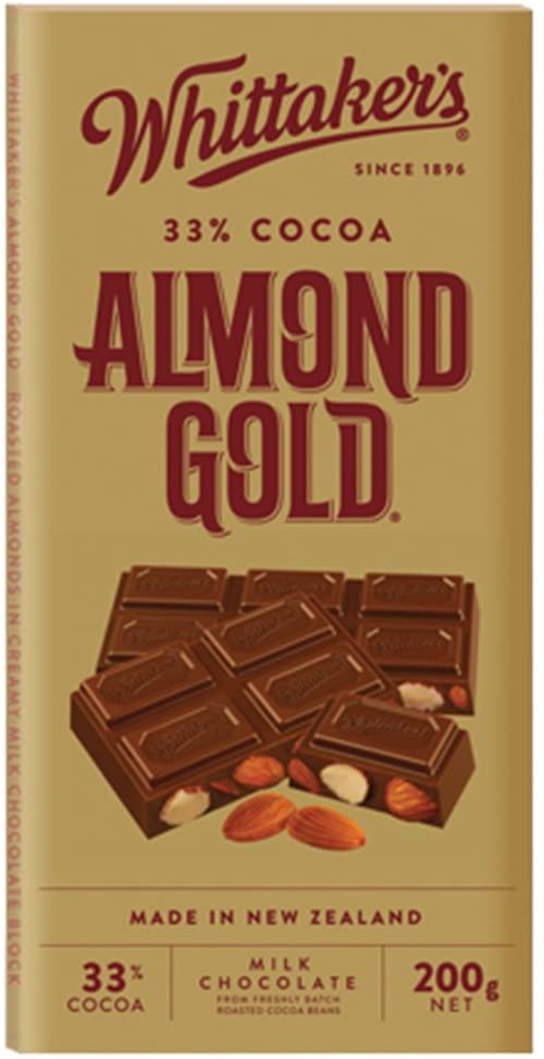 Whittaker's - Chocolate Bar - Almond Gold - 33% Cocoa - 200g – Grace In ...